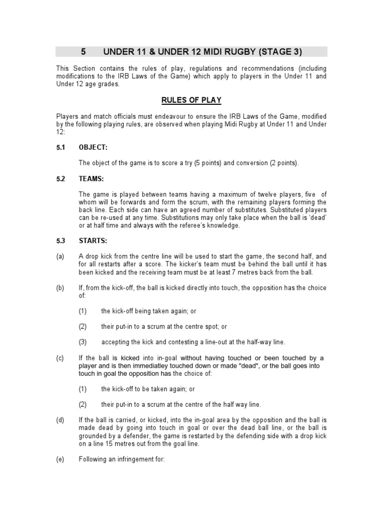 U11 U12 Rules | PDF | Football Codes | Rules