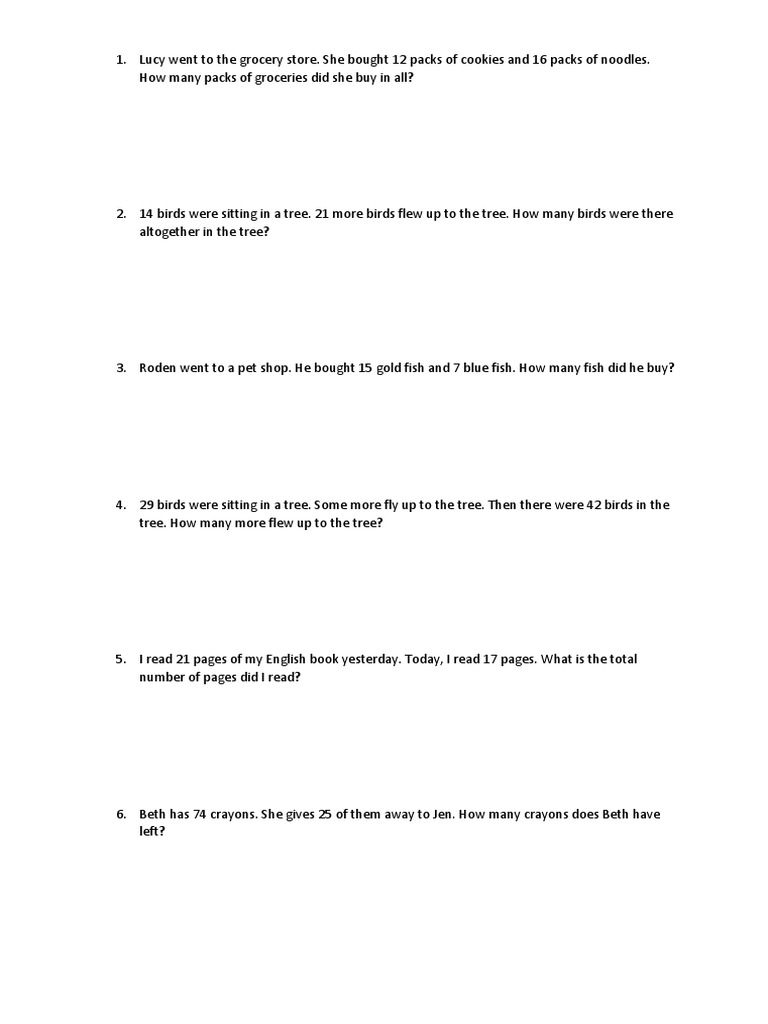 Word Problems For Primary 2 | PDF