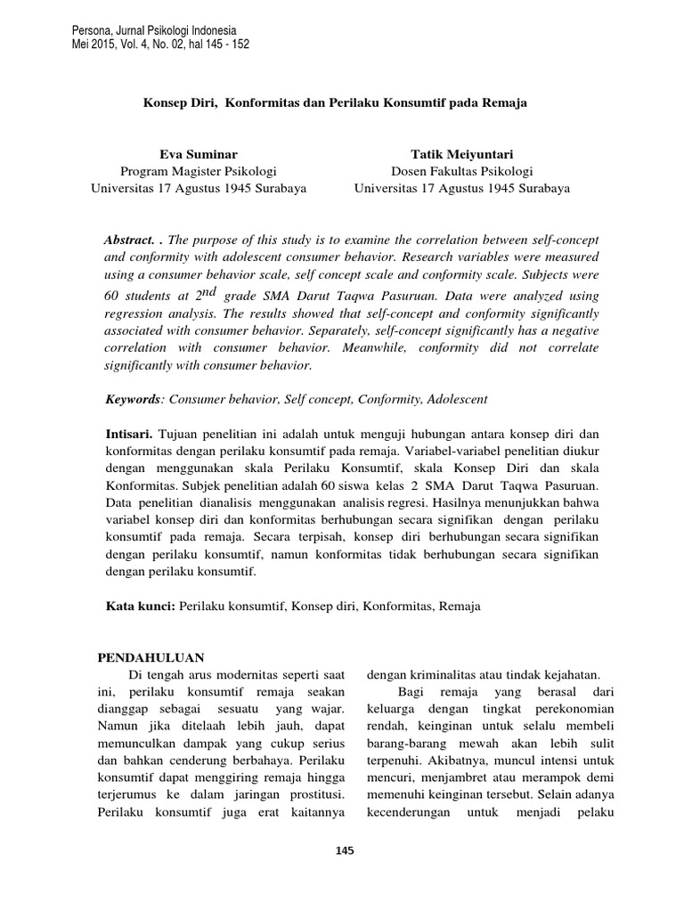Konsep Diri, Konformitas Dan Perilaku Konsumtif Pada Remaja PDF | PDF