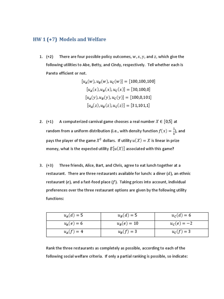 477 HW | PDF | Voting | Utility