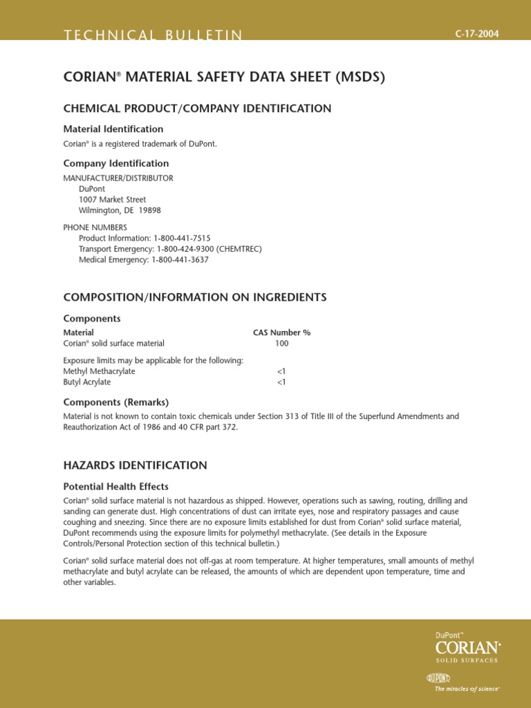Corian Msds | Download Free PDF | Personal Protective Equipment ...
