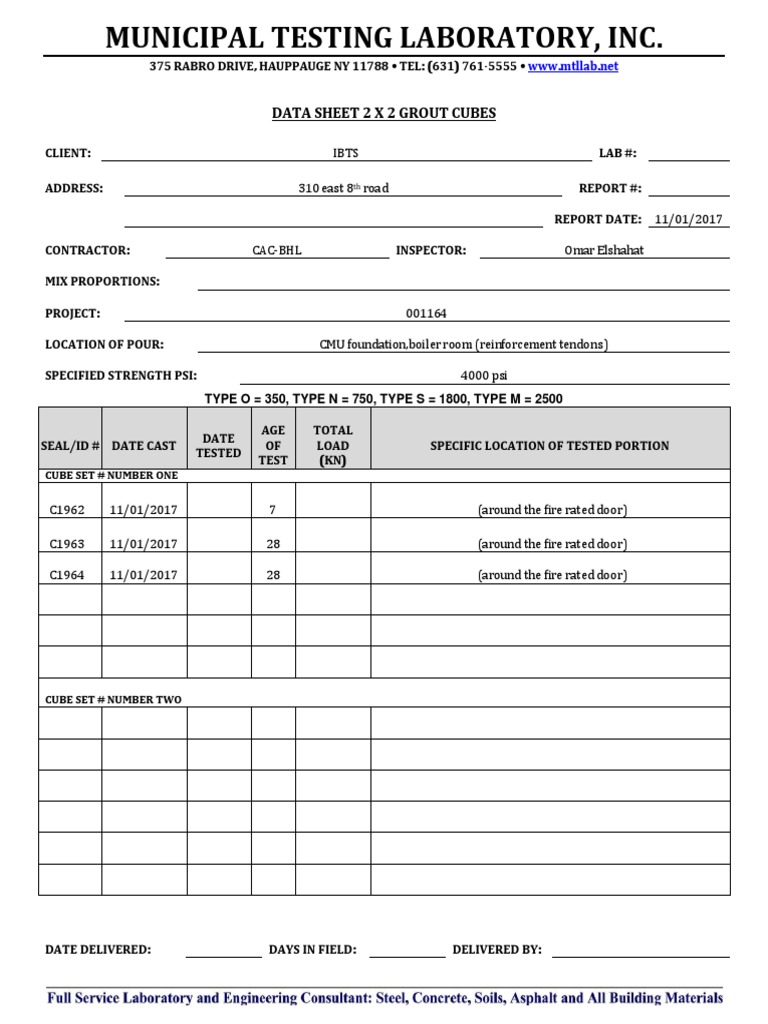 2X2 Grout Cubes Datasheet - 2 Sets | PDF