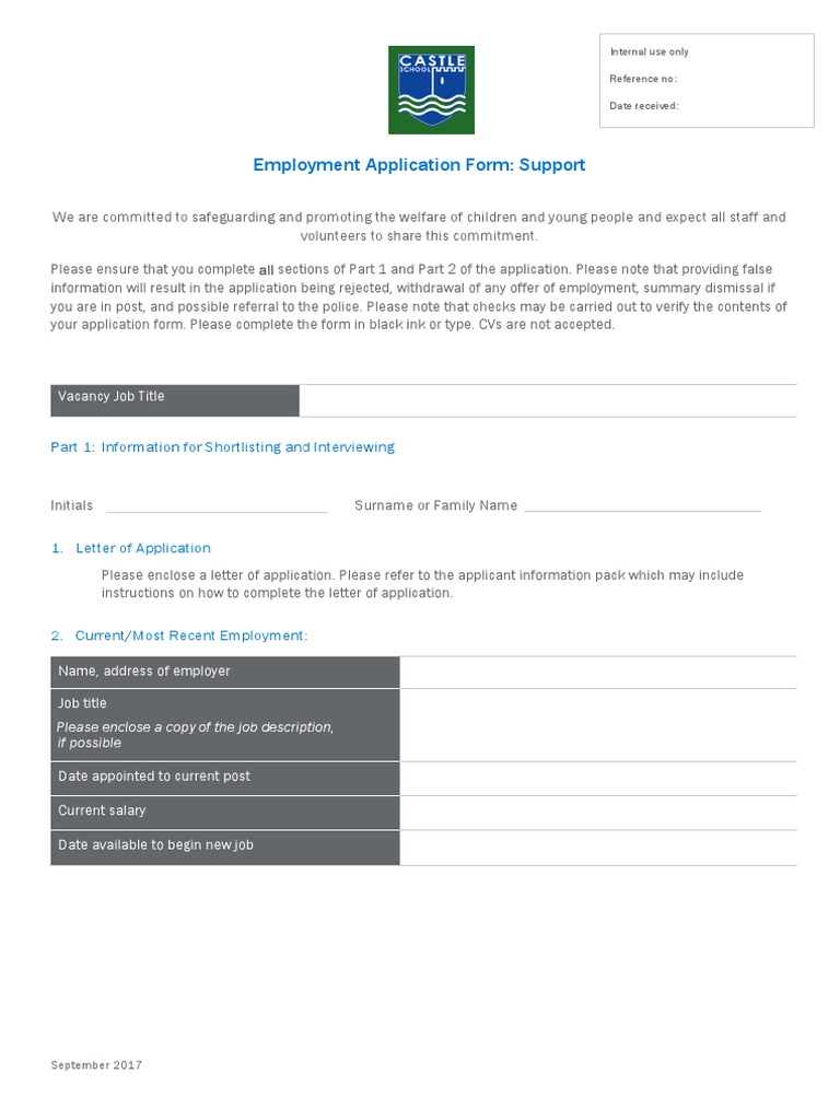 Support Staff Employment Application Form September 2017.122288453 ...