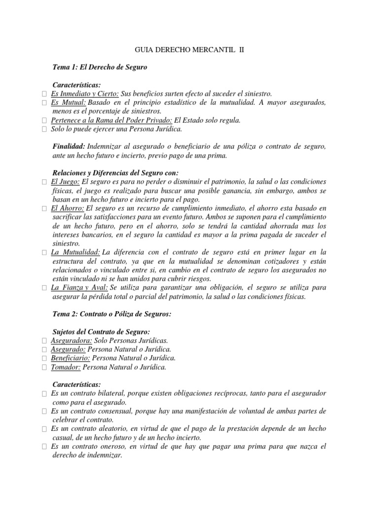 Guia Derecho Mercantil-II | Descargar gratis PDF | Póliza de seguros | Seguro