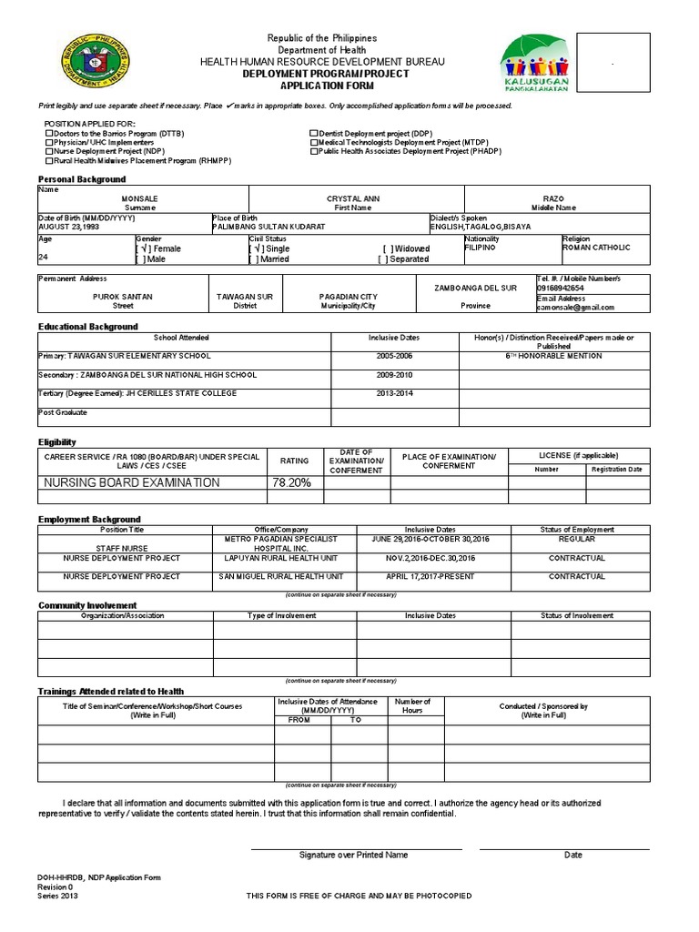 Deployment Program/ Project Application Form | PDF | Nursing | Health Care