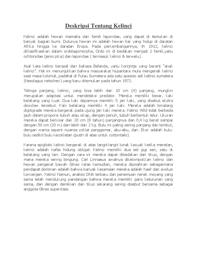 Deskripsi Tentang Kelinci | PDF