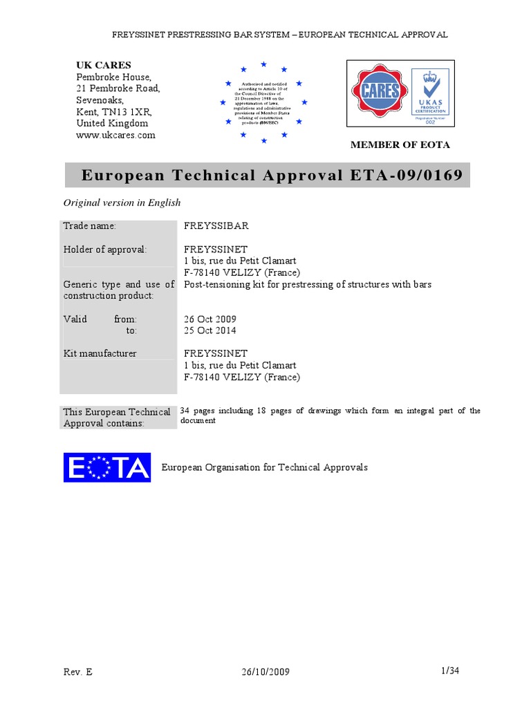Freyssinet Prestressing Bar System European Technical Approval ...