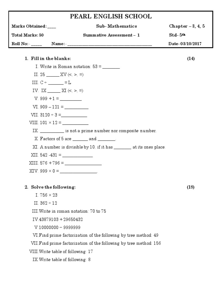 STD 5 Maths | PDF | Mathematical Notation | Mathematical Concepts