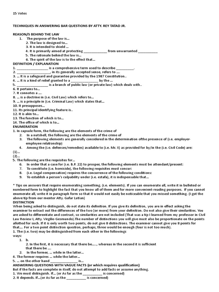 Suggested Way To Answer Bar Exam | PDF | Supreme Courts | Jurisprudence