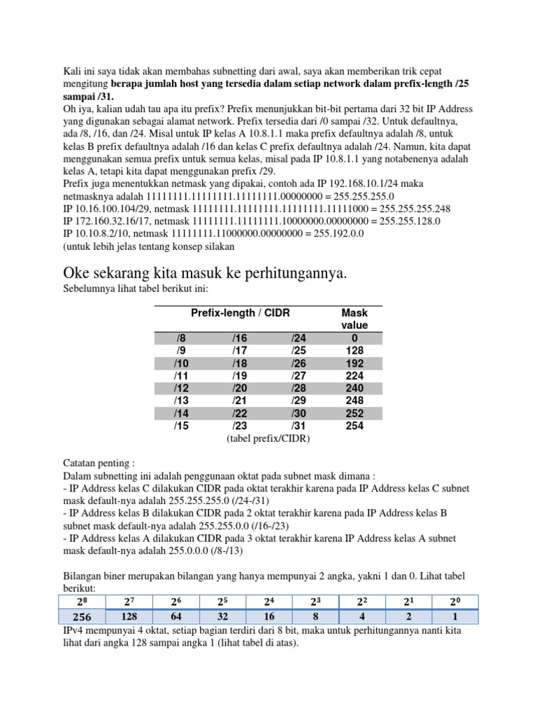 Cara Cepat Hitung Host di Subnetting | PDF | Metode & Bahan Ajar | Komputer