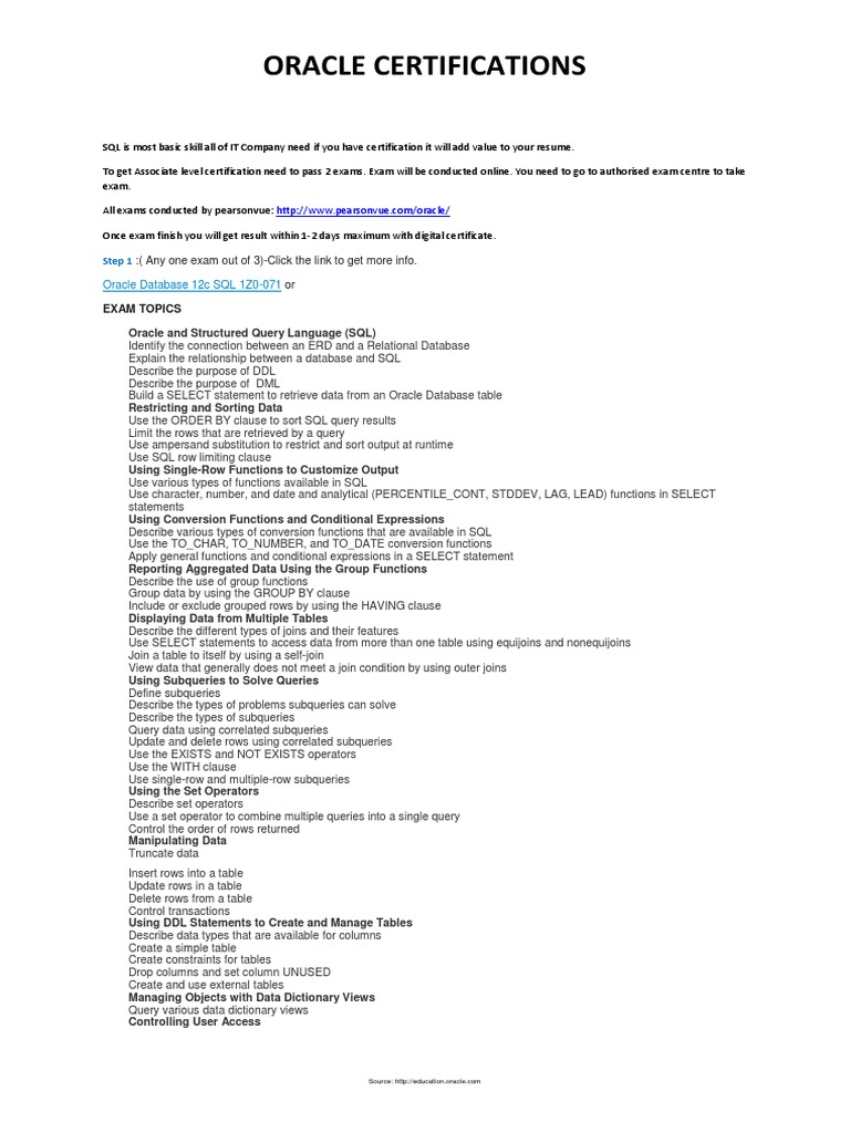 Oracle Certifications:: (Any One Exam Out of 3) - Click The Link To Get ...