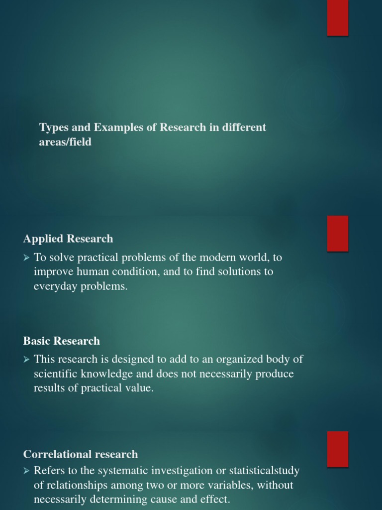 Types and Examples of Research in Different Areas/field | PDF | Science ...
