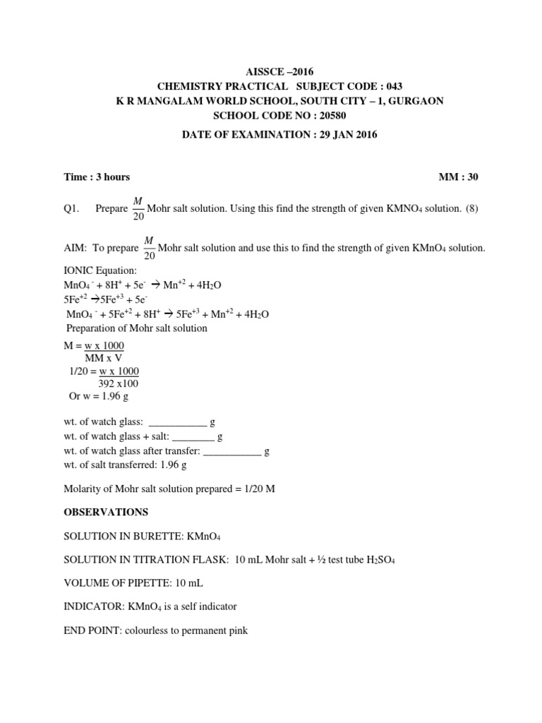 Practical Answer Sheet Scheme | PDF | Chemical Compounds | Chemistry