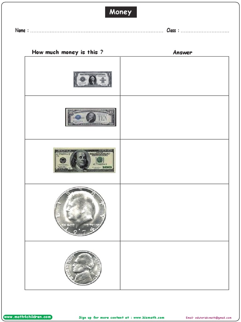 Money Grade 1 Workbook | PDF