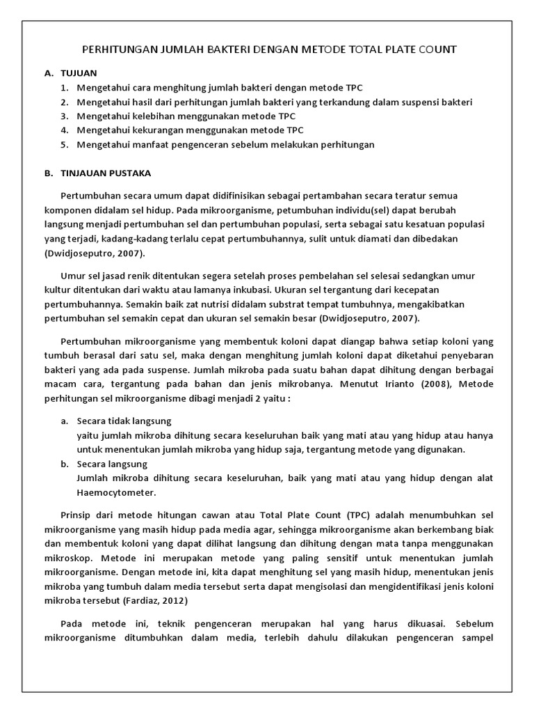 Perhitungan Jumlah Bakteri Dengan Metode Total Plate Count | PDF