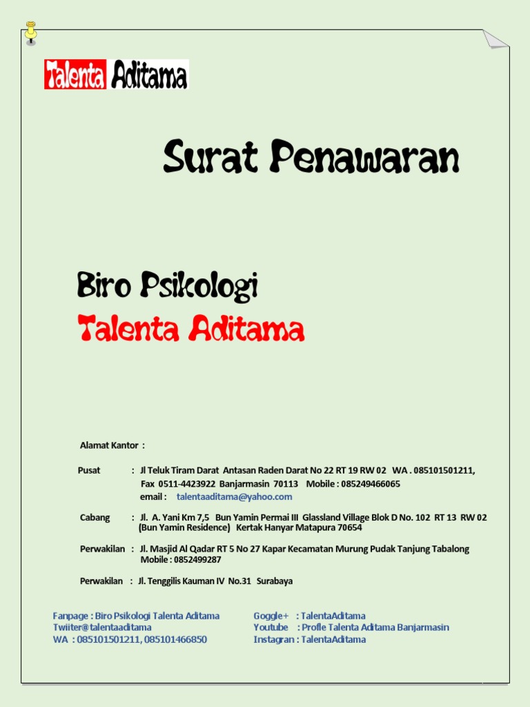 Penawaran Jasa Psikologi Talenta Aditama | PDF | Pengembangan Diri