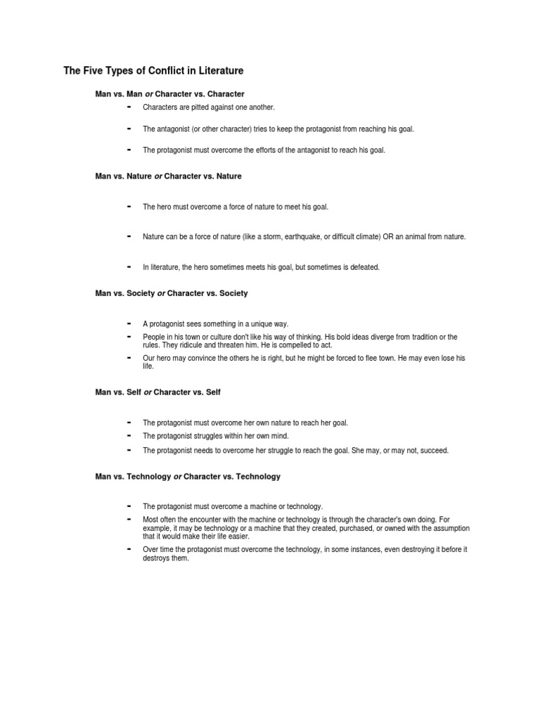 The Five Types of Conflict in Literature | PDF