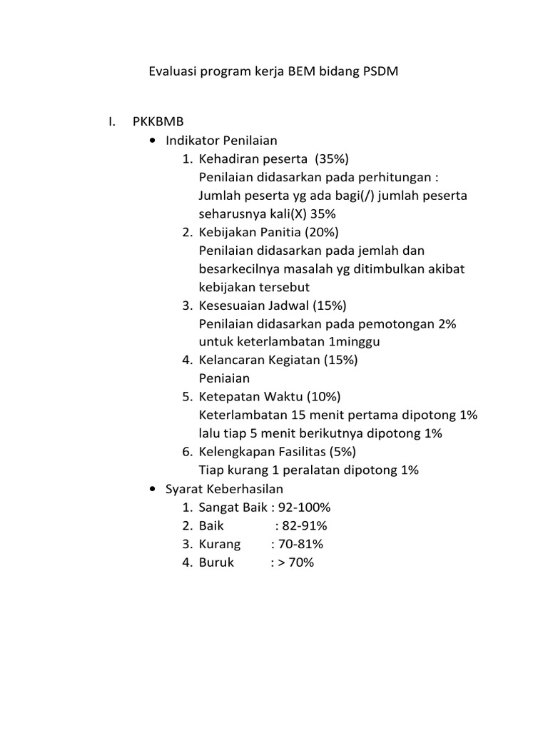 Evaluasi Program Kerja BEM Bidang PSDM - Satria&tria | PDF