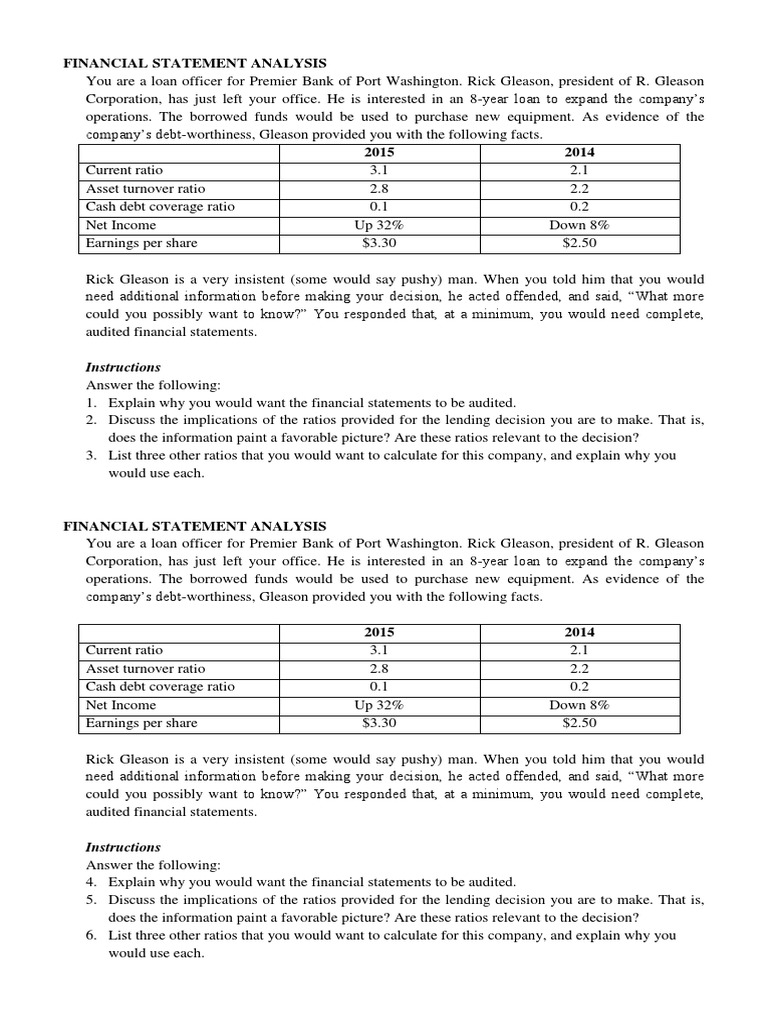Financial Statement Analysis Case | PDF | Loans | Financial Statement