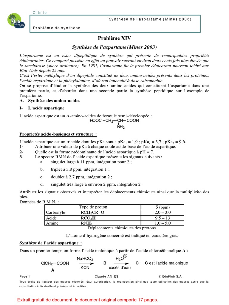 Synthèse de l'aspartame et acide aspartique | PDF | Acide | Acide aminé
