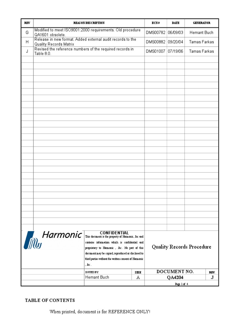 Quality Record Procedure Rev-J | PDF | Backup | Computing