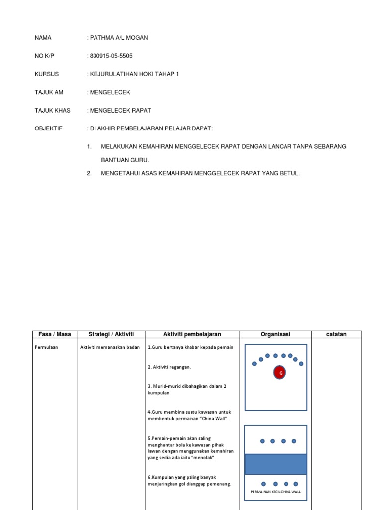 RPH Hoki Kursus Kejurulatihan Hoki LVL 1 | PDF