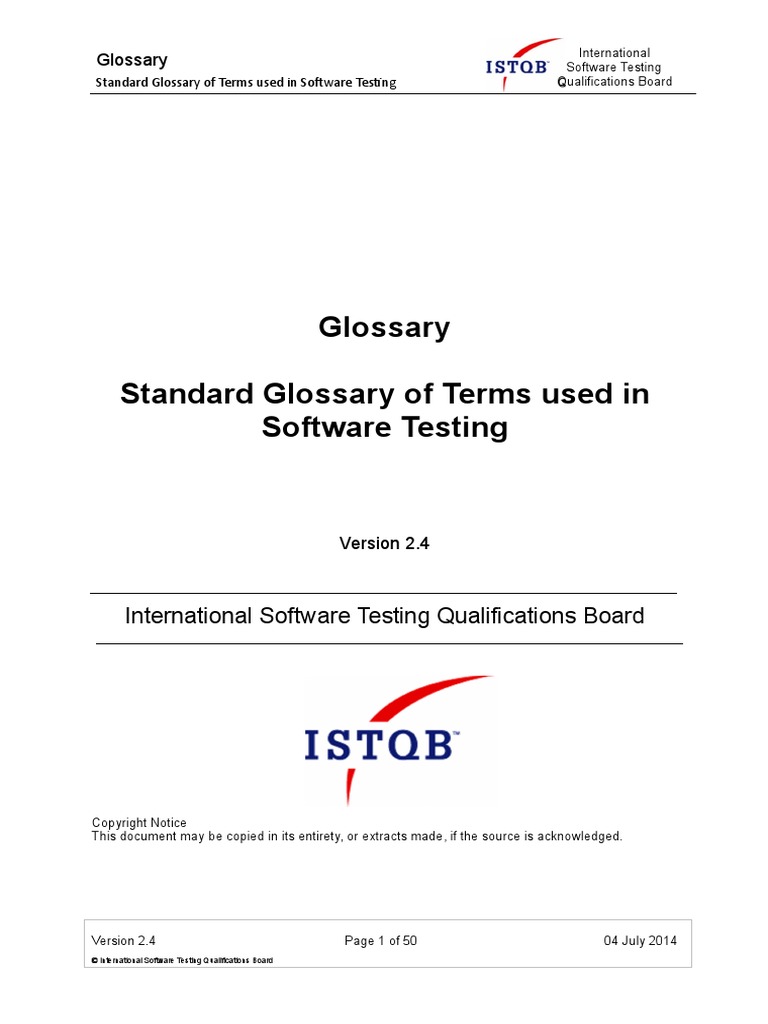 ISTQB - Glossary of Testing Terms (Ver. 2.4) | PDF | Agile Software ... ISTQB - Glossary of Testing Terms (Ver. 2.4) | PDF | Agile Software ...