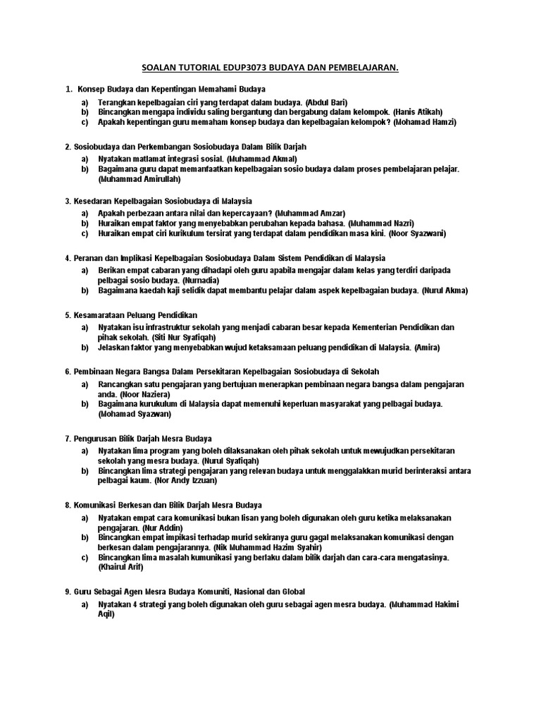 Soalan Tutorial Edup3073 | PDF