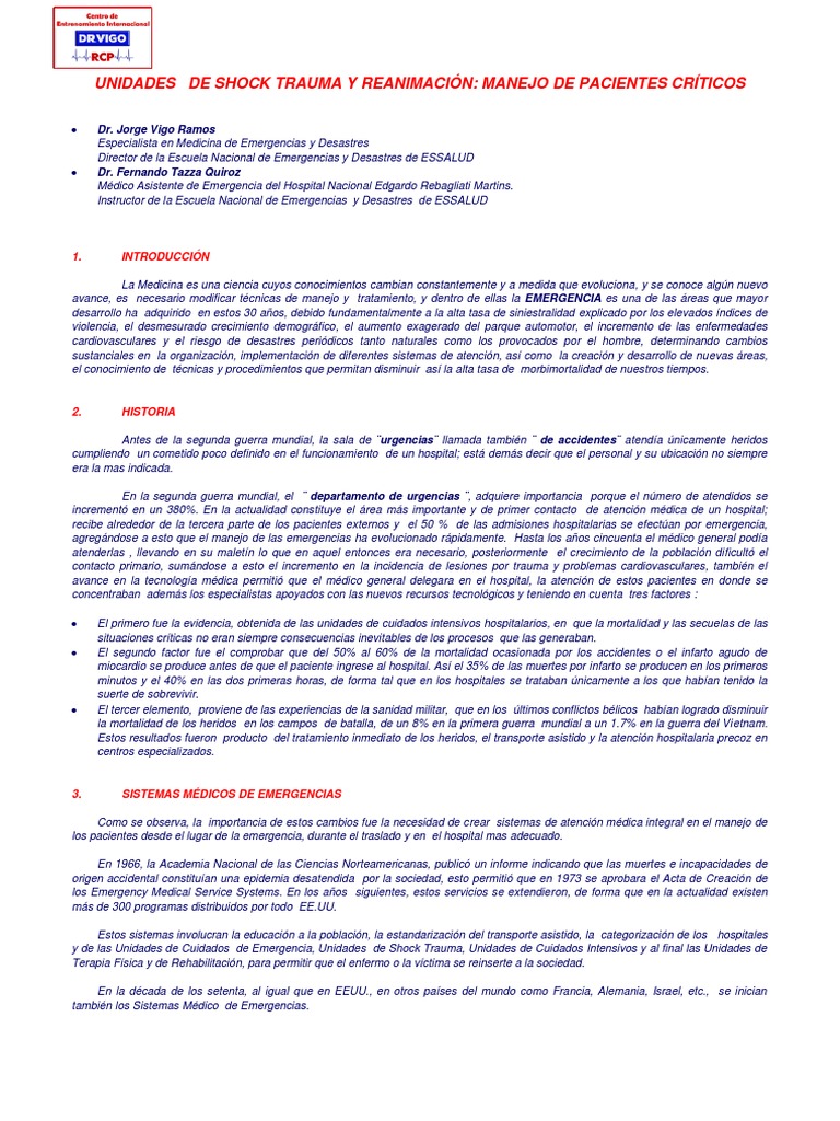 Manejo de Pacientes en Shock Trauma | PDF | Medicina de Cuidados ...