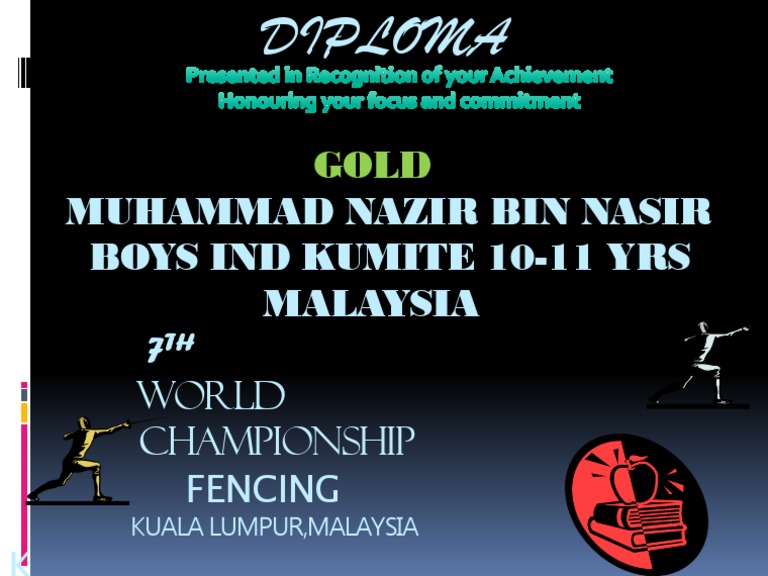 Muhammad Nazir Bin Nasir Boys Ind Kumite 10-11 Yrs Malaysia: 7 World Championship Fencing K | PDF