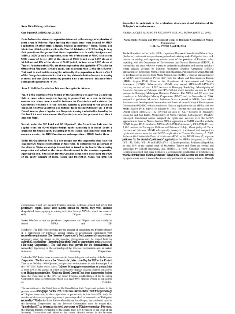 Narra Nickel Mining Vs Redmont | Download Free PDF | Corporations | Stocks