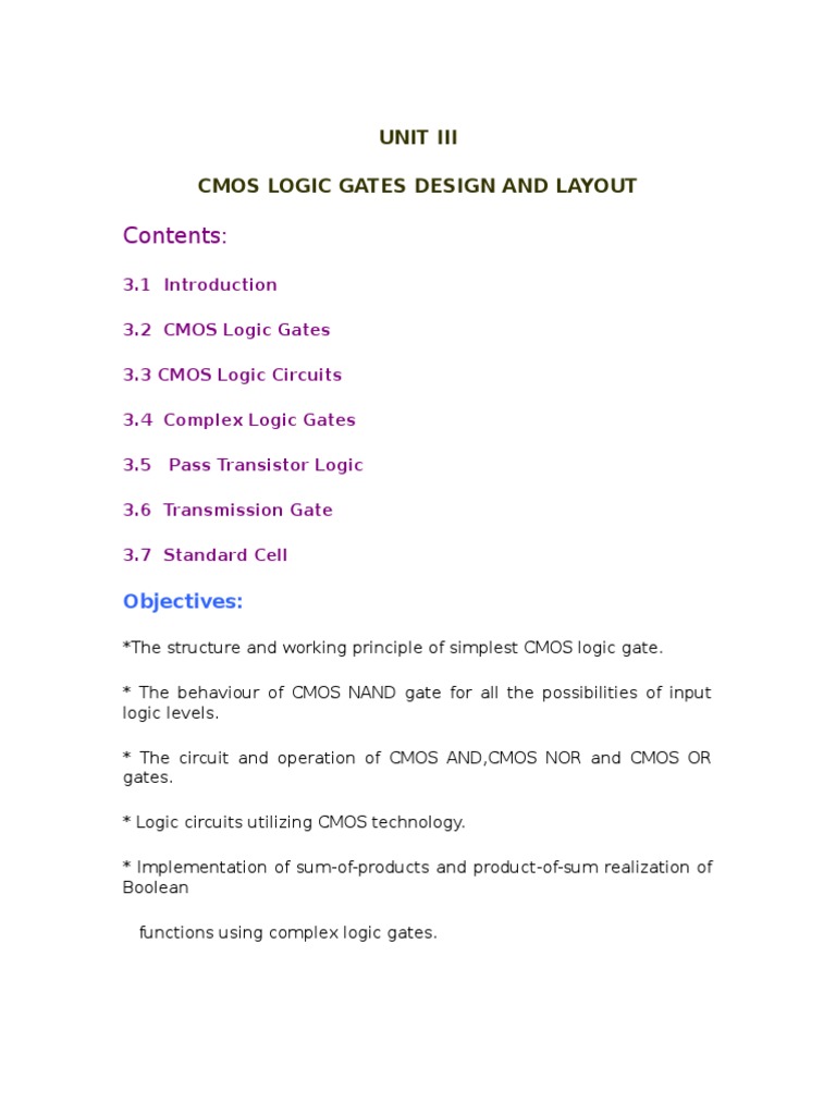 Contents:: Unit Iii Cmos Logic Gates Design and Layout | PDF | Cmos ...