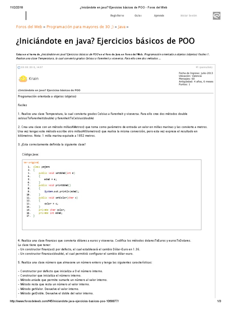 ¿Iniciándote en Java_ Ejercicios Básicos de POO - Foros Del Web ...