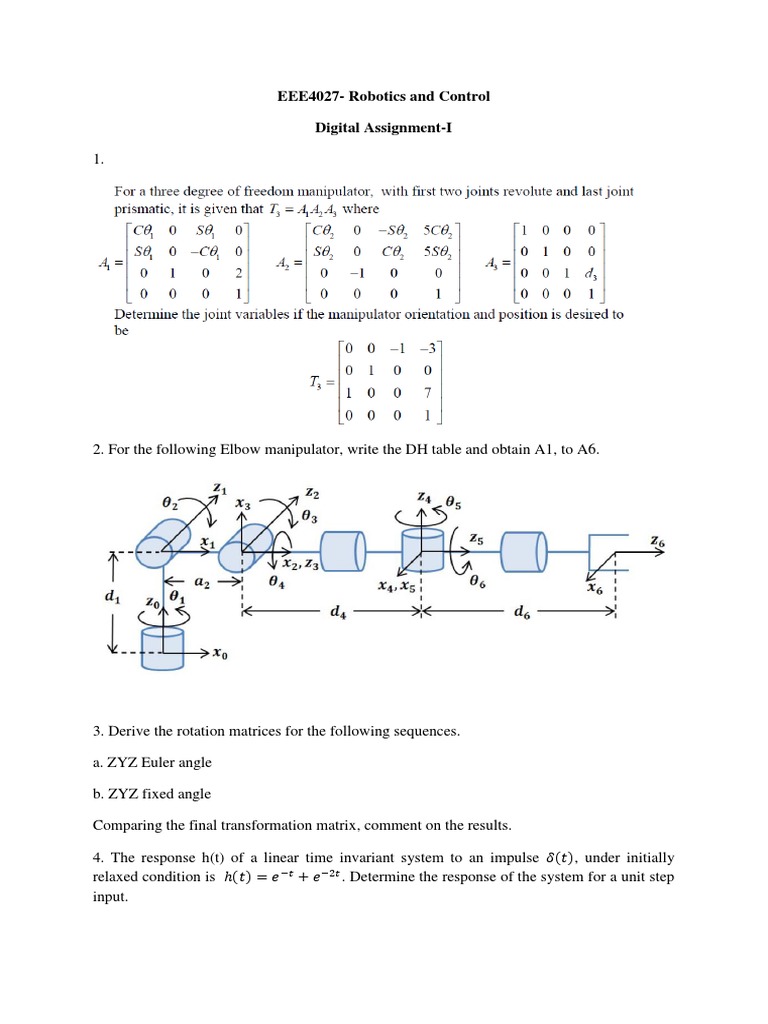 EEE4027-Robotics and Control Digital Assignment-I | PDF