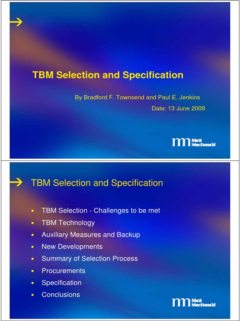 TBM Selection and Specification | PDF | Engineering | Civil Engineering