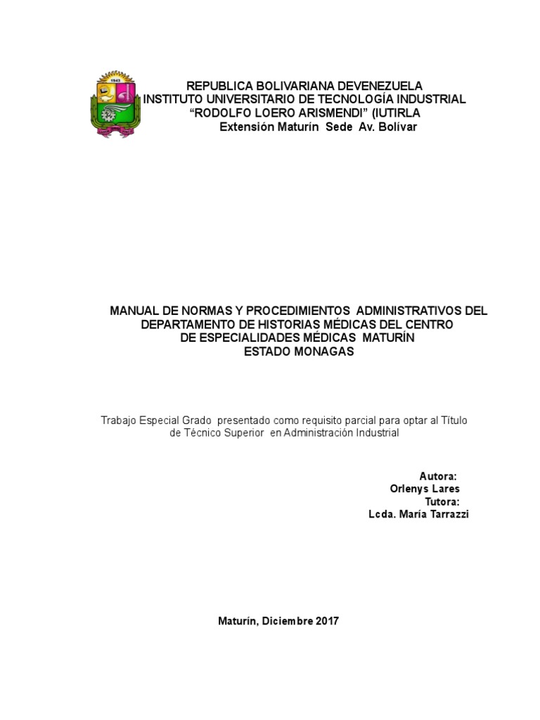 Manual de Normas y Procedimientos Administrativos Del Departamento de Historias Médicas Del ...