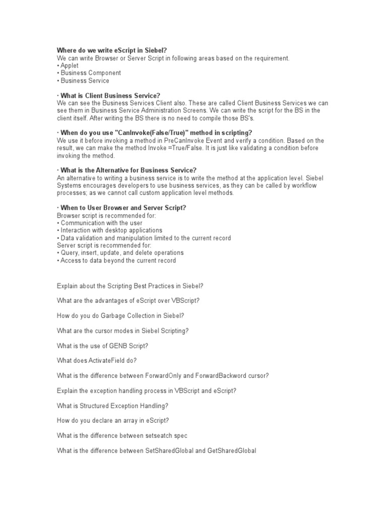 Where Do We Write EScript in Siebel | PDF