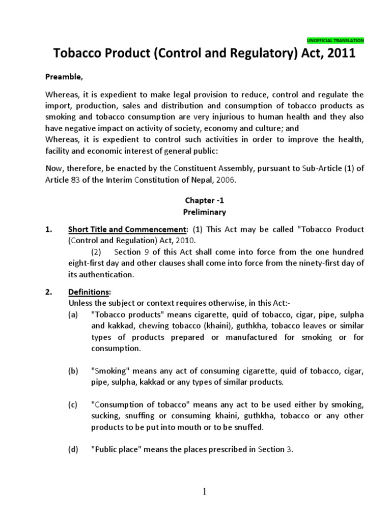 Tobacco Product Control Regulatory Act 2011 | PDF | Justice | Crime ...