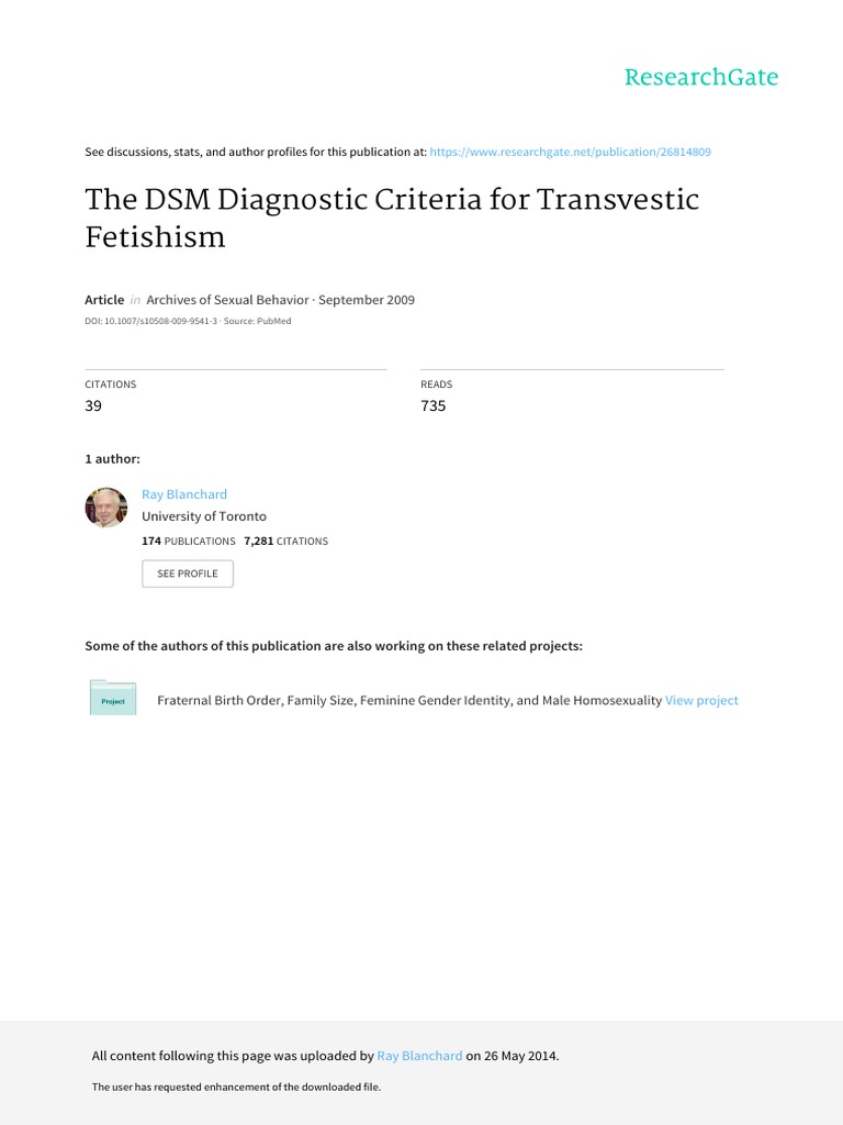 The DSM Diagnostic Criteria For Transvestic Fetishism: Archives of ...