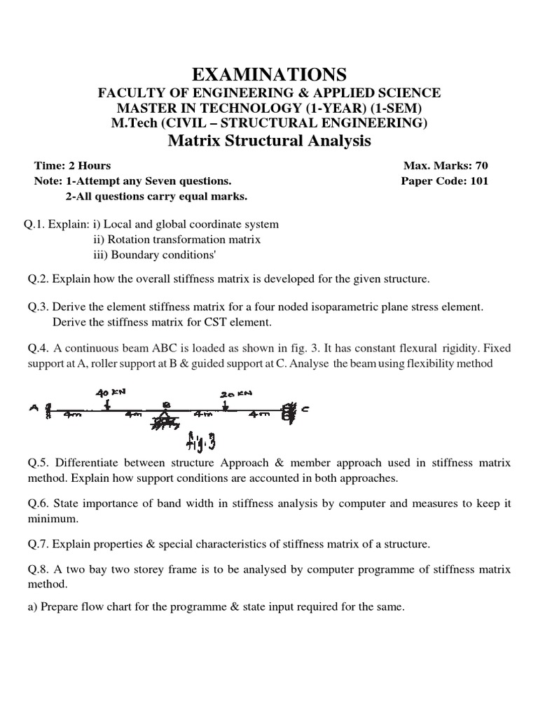 Matrix Structure Analysis Mtech Paper 1 | PDF | Stiffness | Structural ...