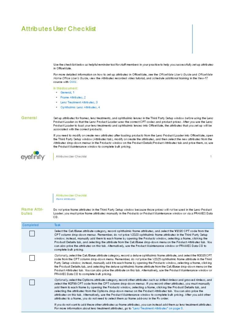 Attributes User Checklist: General | PDF | Lens (Optics) | Menu (Computing)
