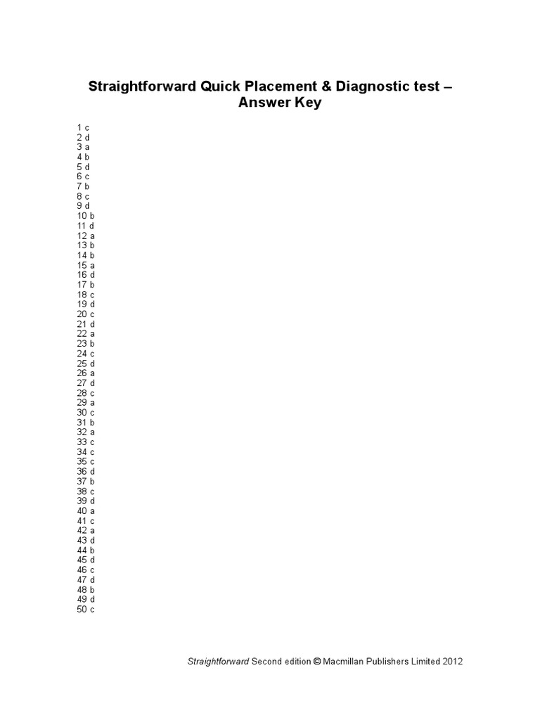Quick Placement Test Answer Key | PDF