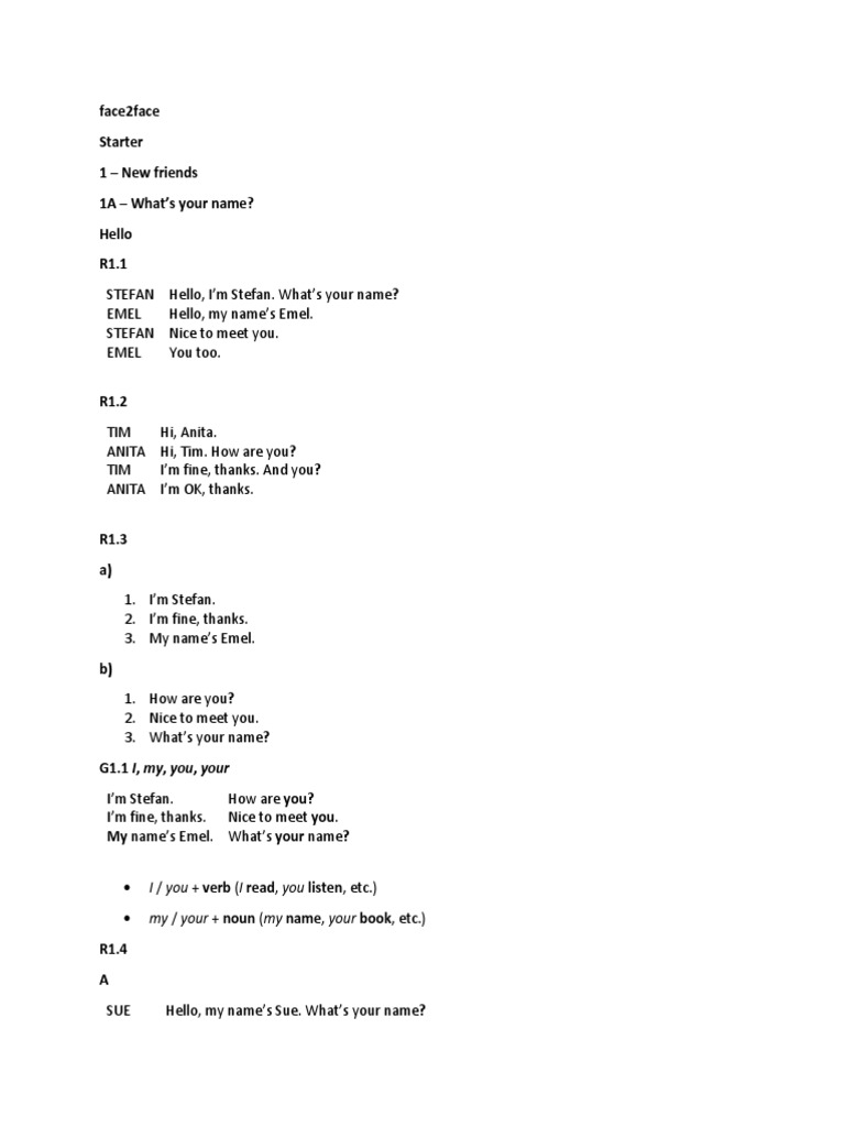 Face2face - Starter | PDF | Semantic Units | Grammar