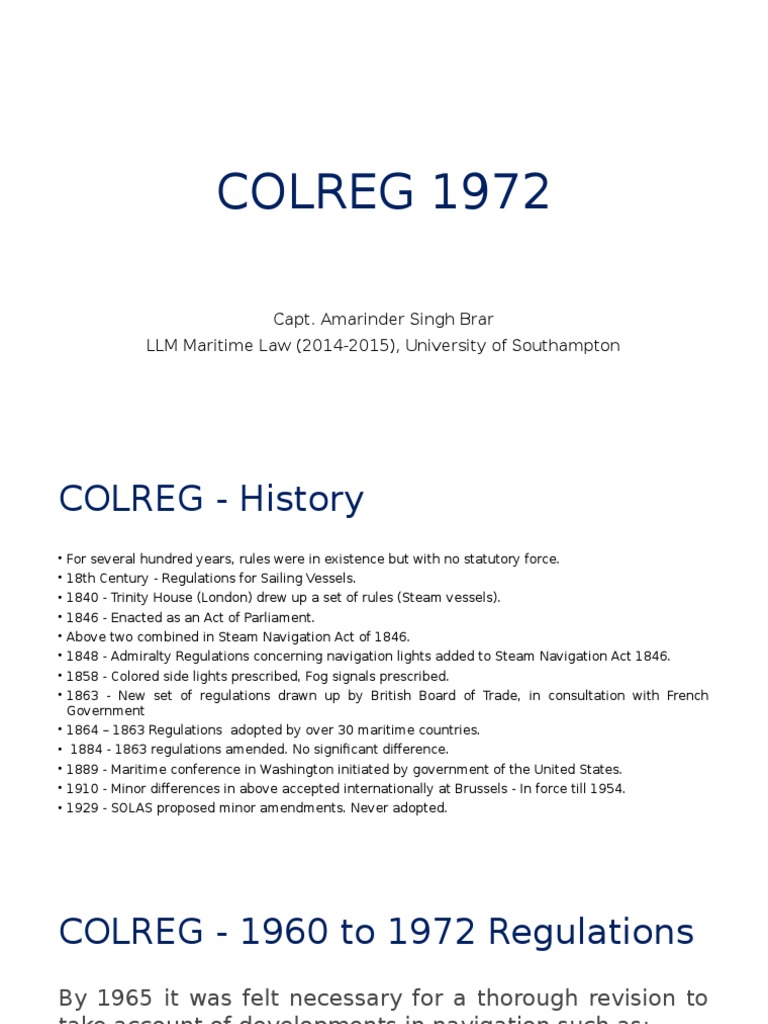 Imo Colreg 1972 | PDF | Water Transport | Watercraft