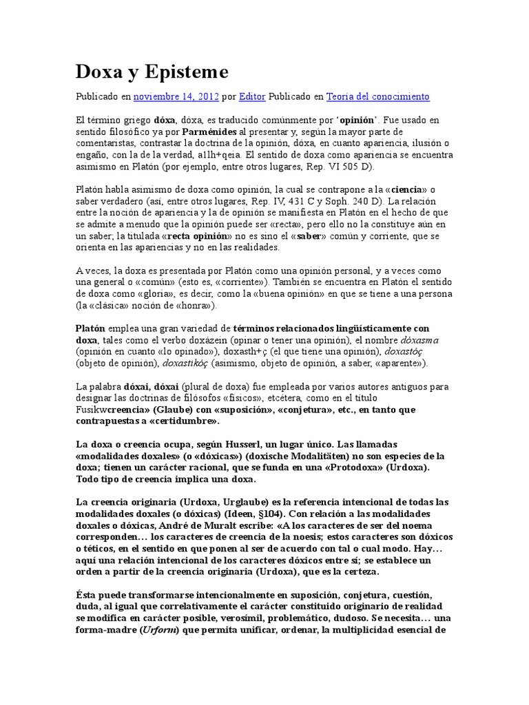 Doxa y Episteme | PDF | Epistemología | Certeza