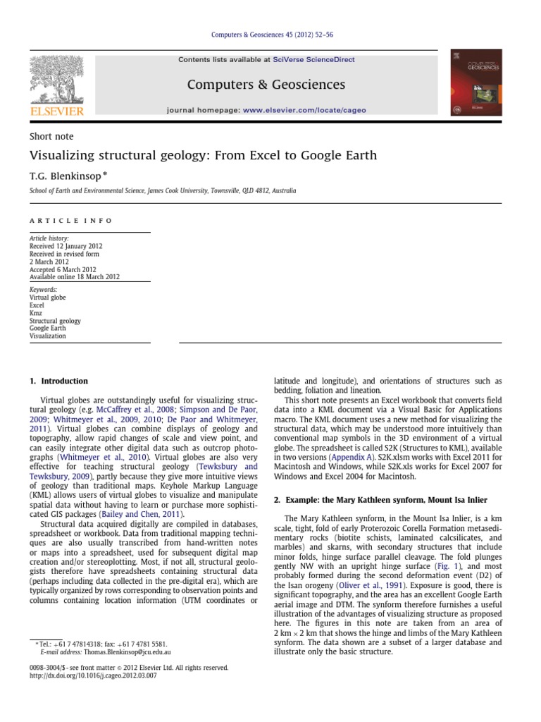 Computers & Geosciences: T.G. Blenkinsop | PDF | Microsoft Excel | Earth Sciences