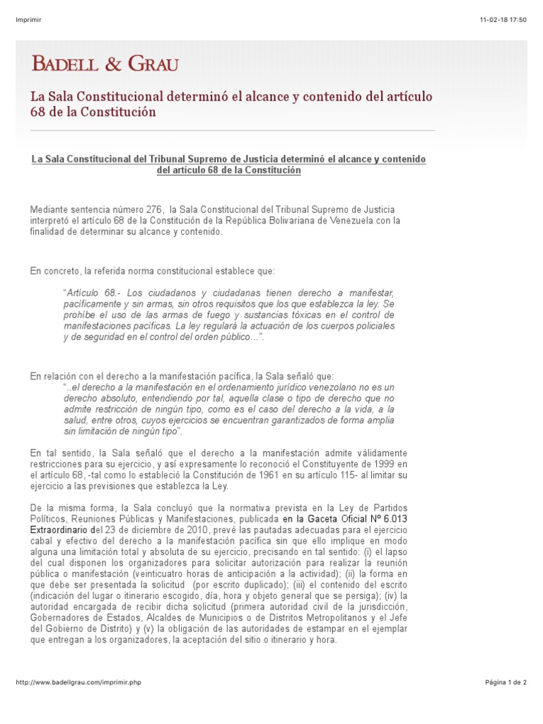 Interpretación Articulo 68 Constitución Venezolana Por TSJ | PDF ...