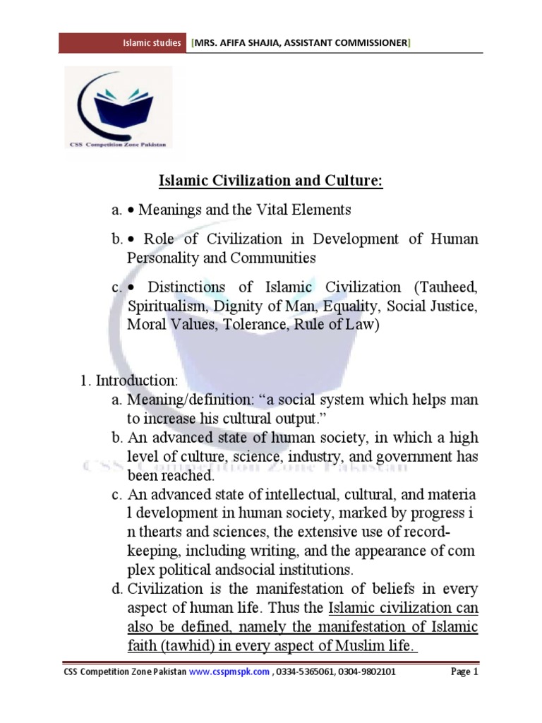 Islamic Civilization and Culture | PDF | Tawhid | God In Islam