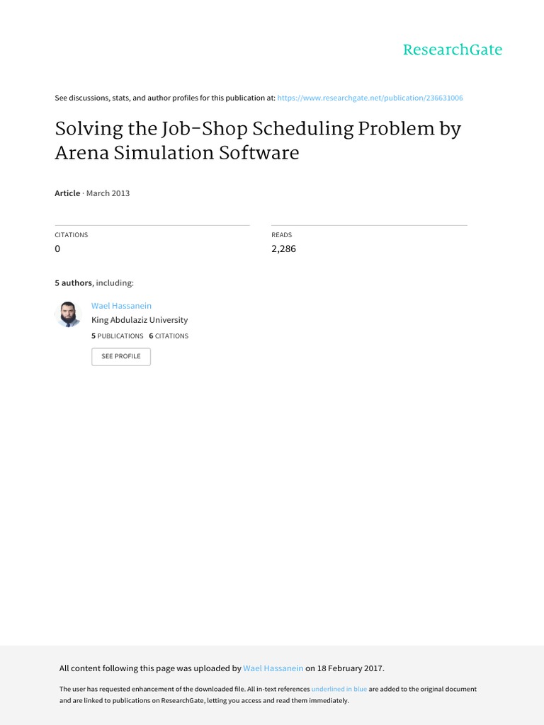Solving The Job-Shop Scheduling Problem by Arena Simulation Software ...