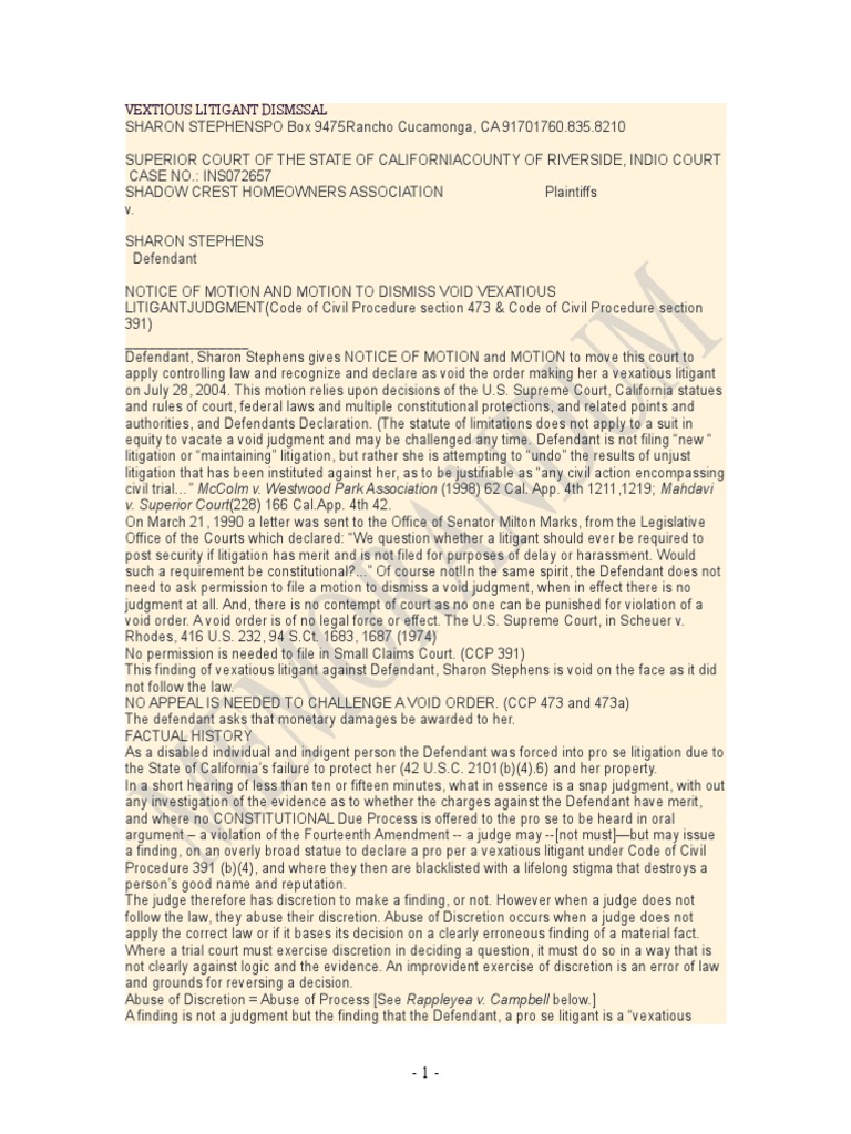Vextious Litigant Dismssal: v. Superior Court (228) 166 Cal - App. 4th ...